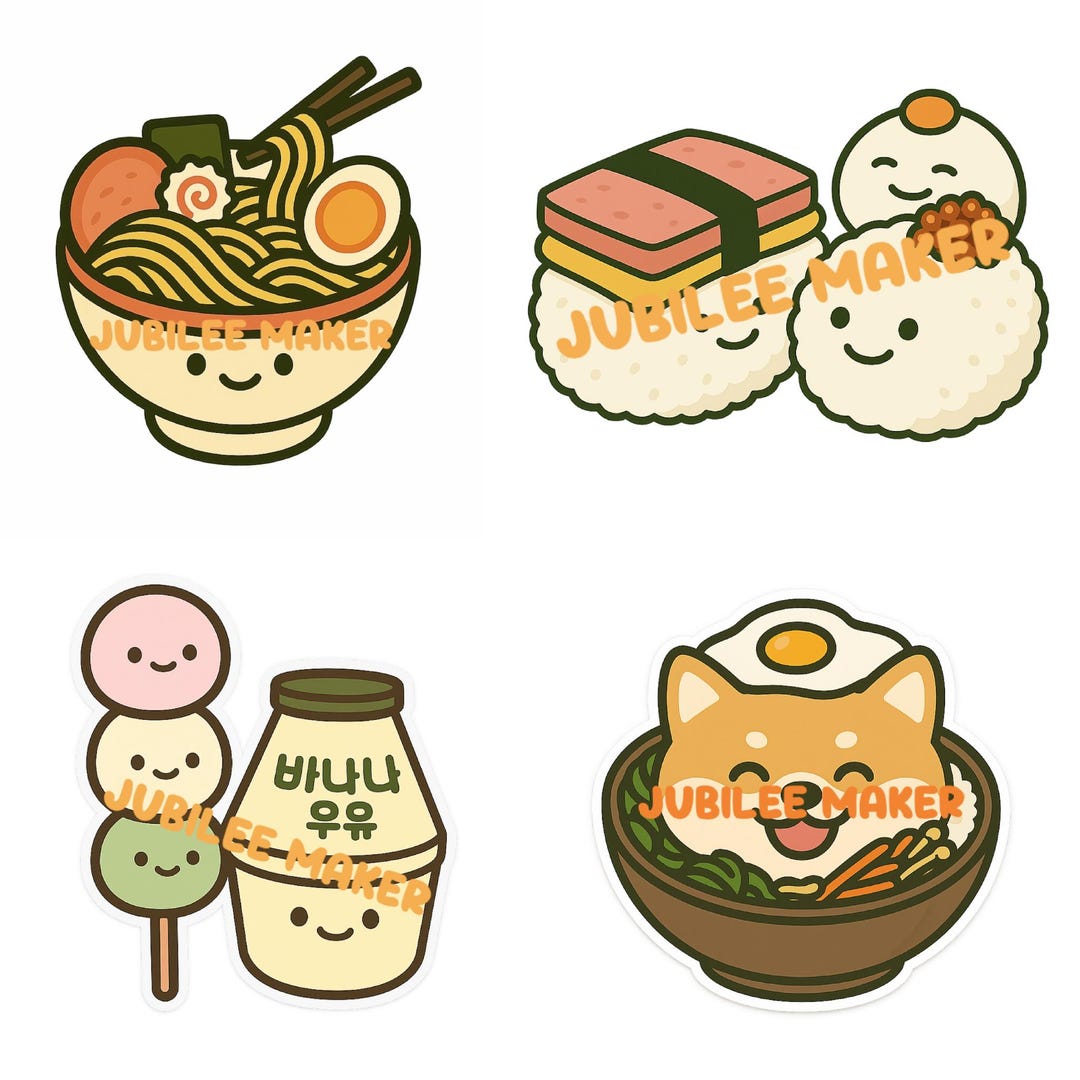 Cute Food Stickers of Ramen Rice Balls Dango & Banana Milk - Etsy