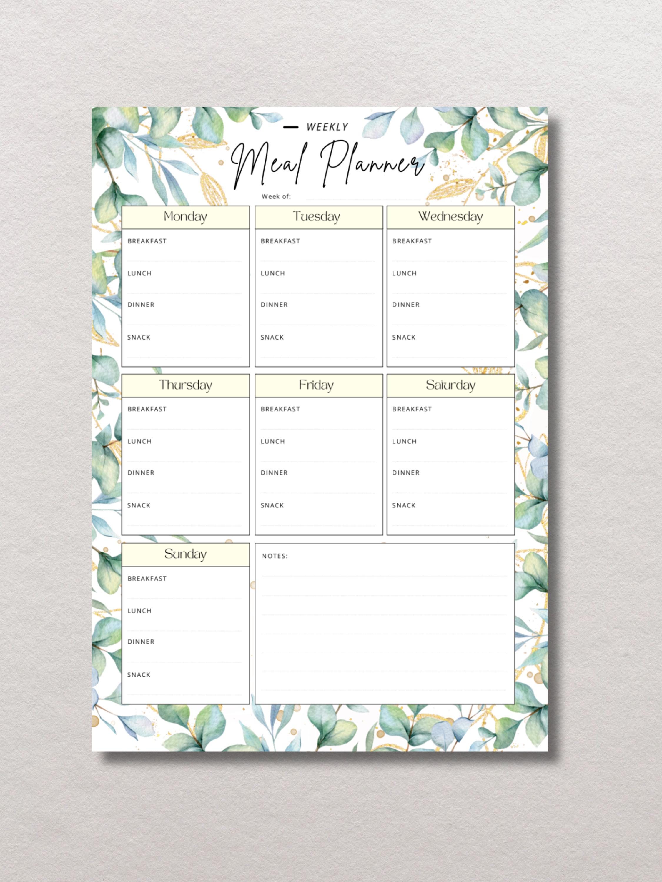 Editable Meal Planner Digital Download, Eucalyptus Theme, Weekly ...