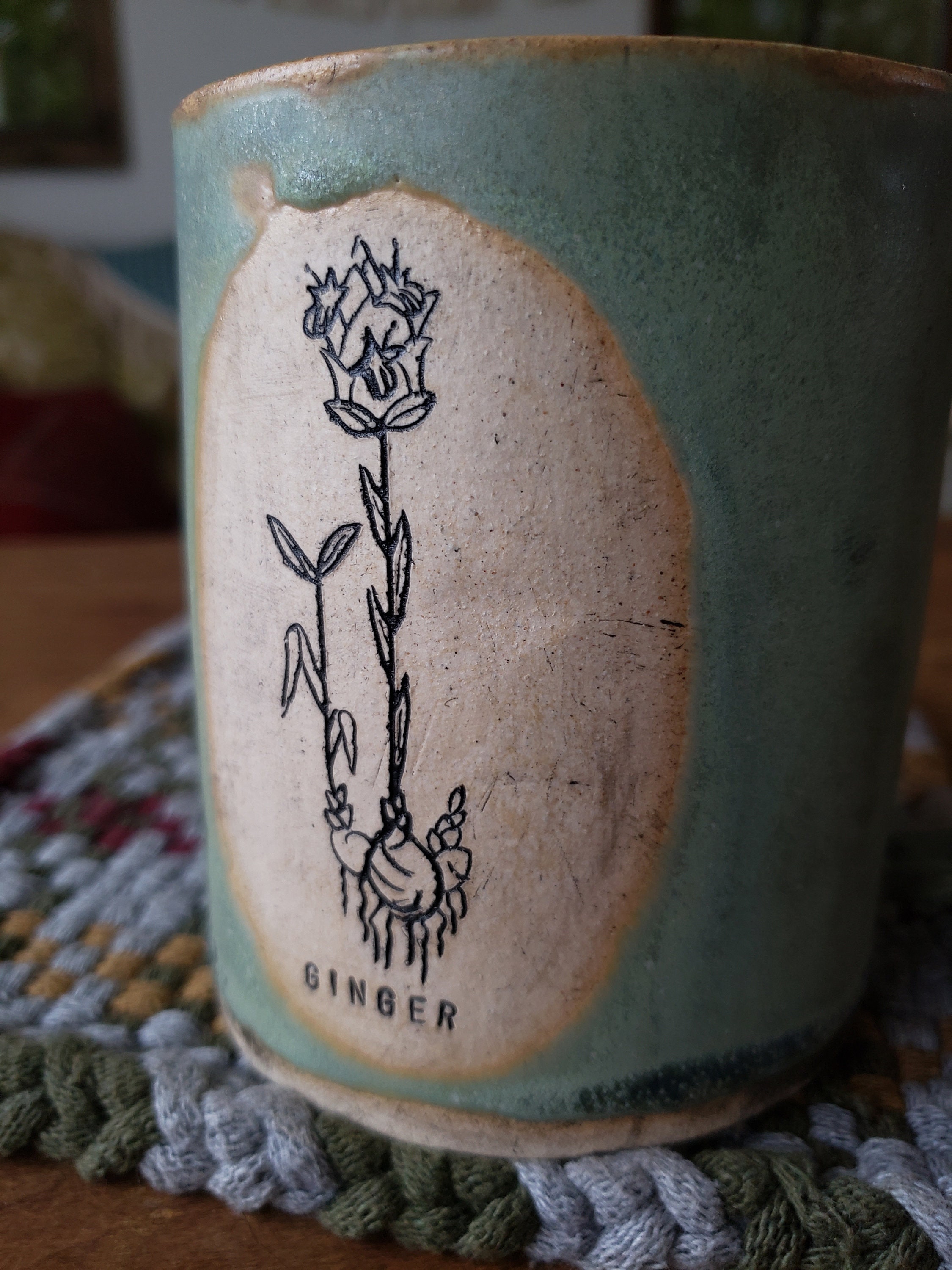 Seafoam Green Ginger Mug With Lid/straw Holder - Etsy