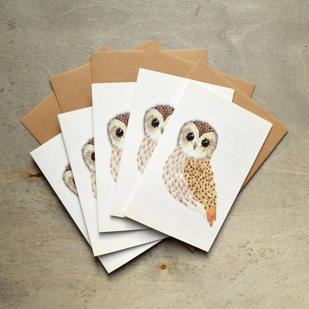 Pack of 5 Owl Greeting Cards - Etsy