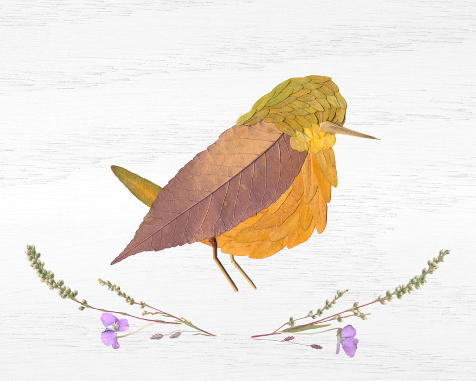 Yellow Bird Leaf Collage Print 8x10 - Etsy