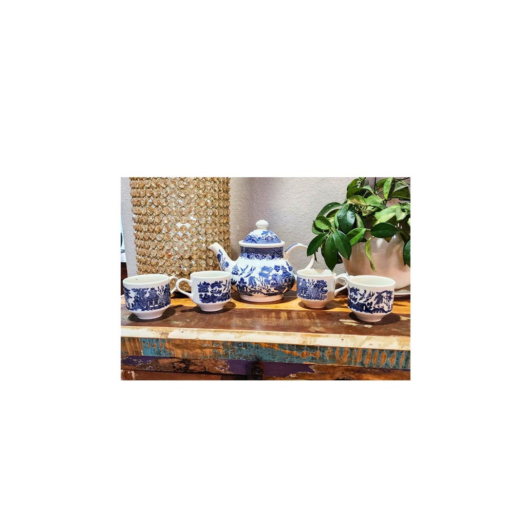 Churchill Blue Willow Tea Set – English Ironstone Teapot With 4 Cups ...