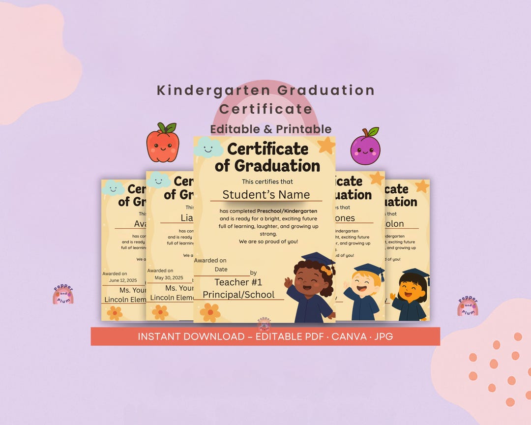 Editable Kindergarten Graduation Certificate – Printable Diploma for ...