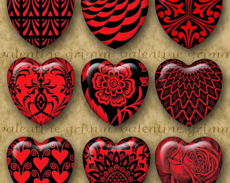 RED & BLACK HEARTS 1 Hearts Digital Printable Collage - Etsy