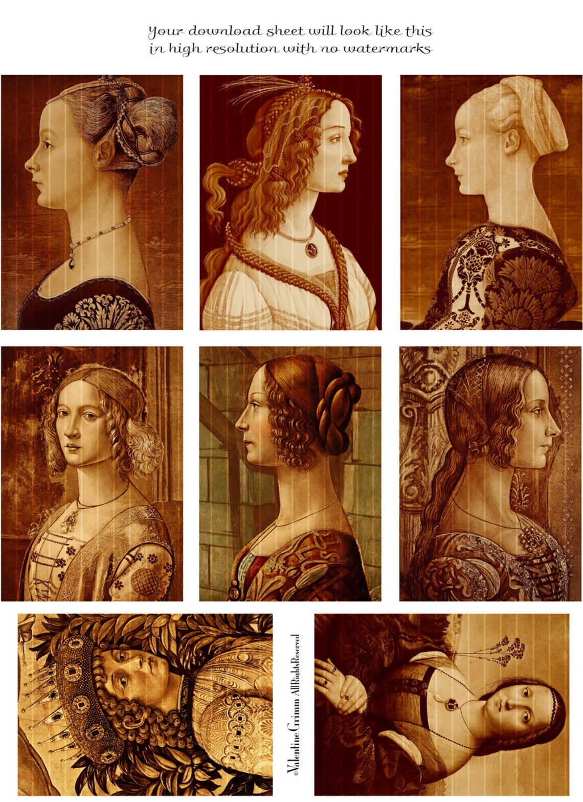 ITALIAN RENAISSANCE PORTRAITS Digital Printable Collage Sheet - Etsy