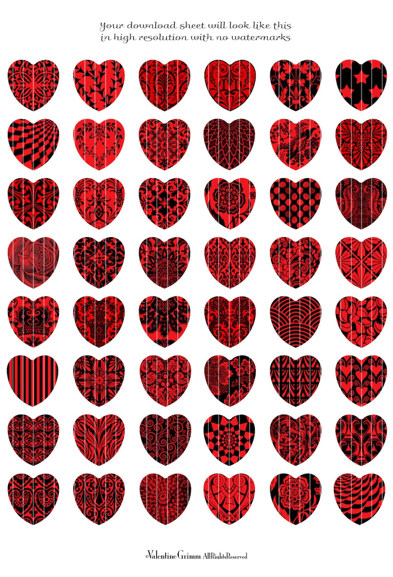 RED & BLACK HEARTS 1 Hearts Digital Printable Collage - Etsy UK
