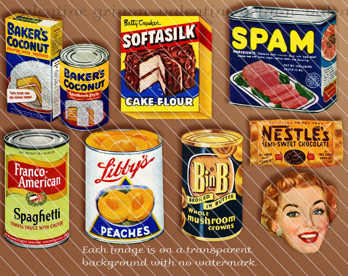 1950s FOODS 16 digital printable PNGs for crafts transfers | Etsy