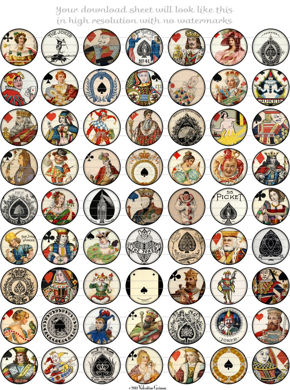 PLAYING CARDS 1 Circles Digital Printable Collage Sheet - Etsy