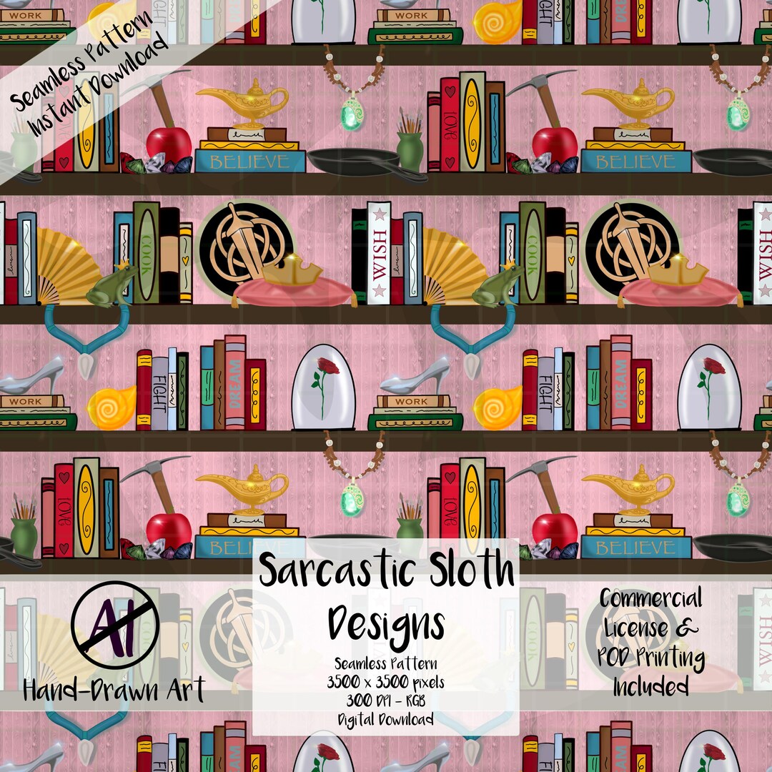 Bookish Princess Digital Paper With Commercial License, Bookshelf ...