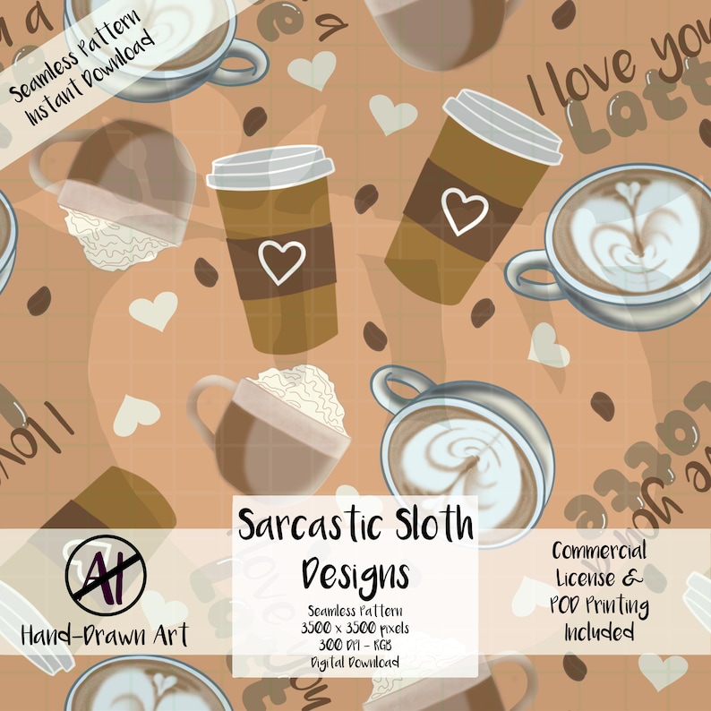 Coffee Lovers Digital Paper With Commercial License, I Love You A Latte ...