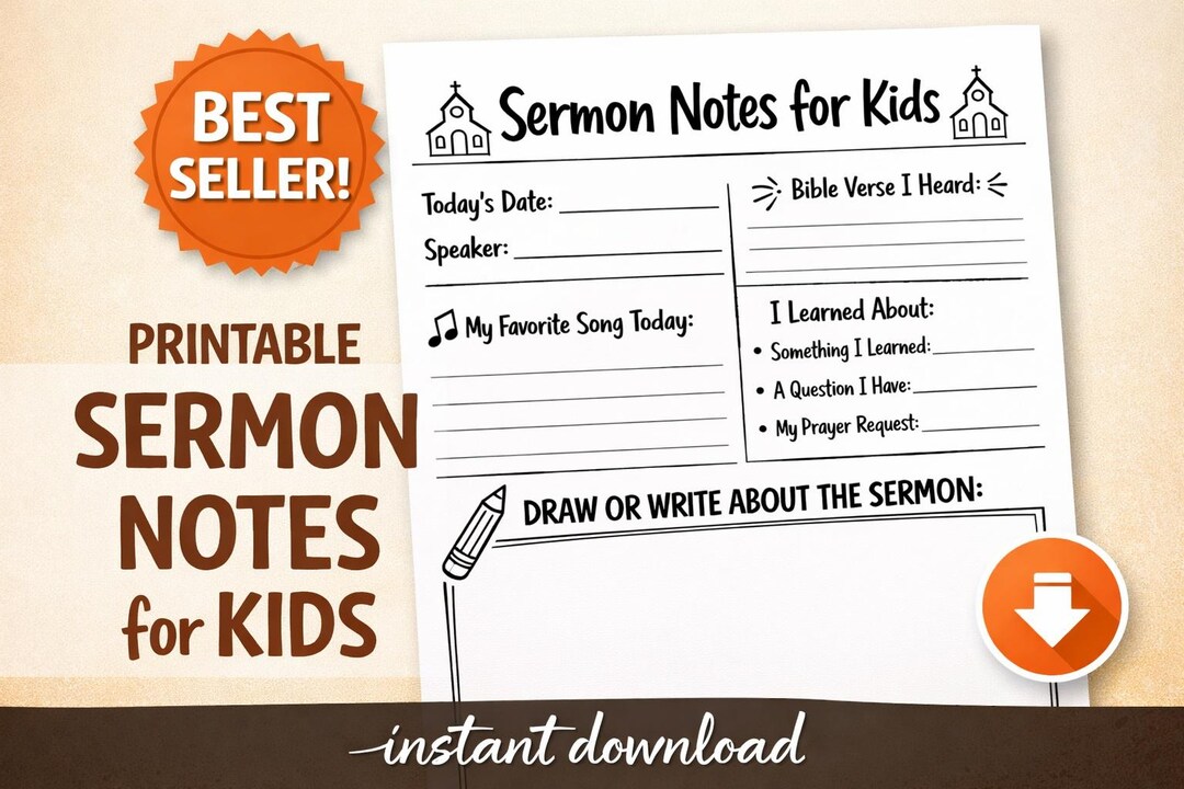 Kids Sermon Notes Printable | Church Worship Worksheet (digital ...