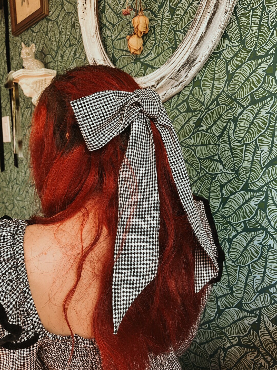 The Bow in Gingham || Witchy Cottagecore Whimsigoth Hair Bow || - Etsy