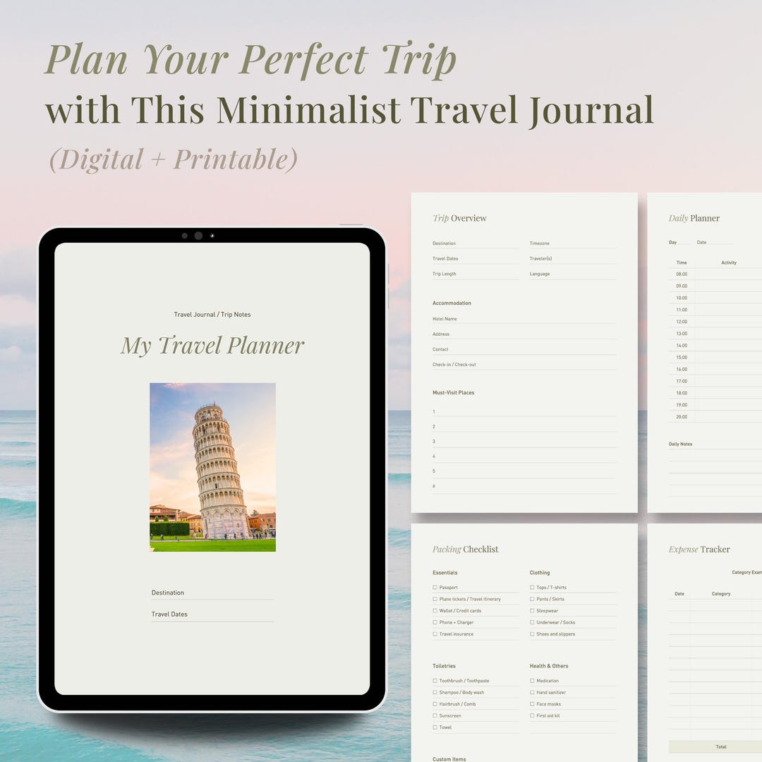 Minimalist Travel Planner | Printable and Digital Trip Journal - A4 PDF ...