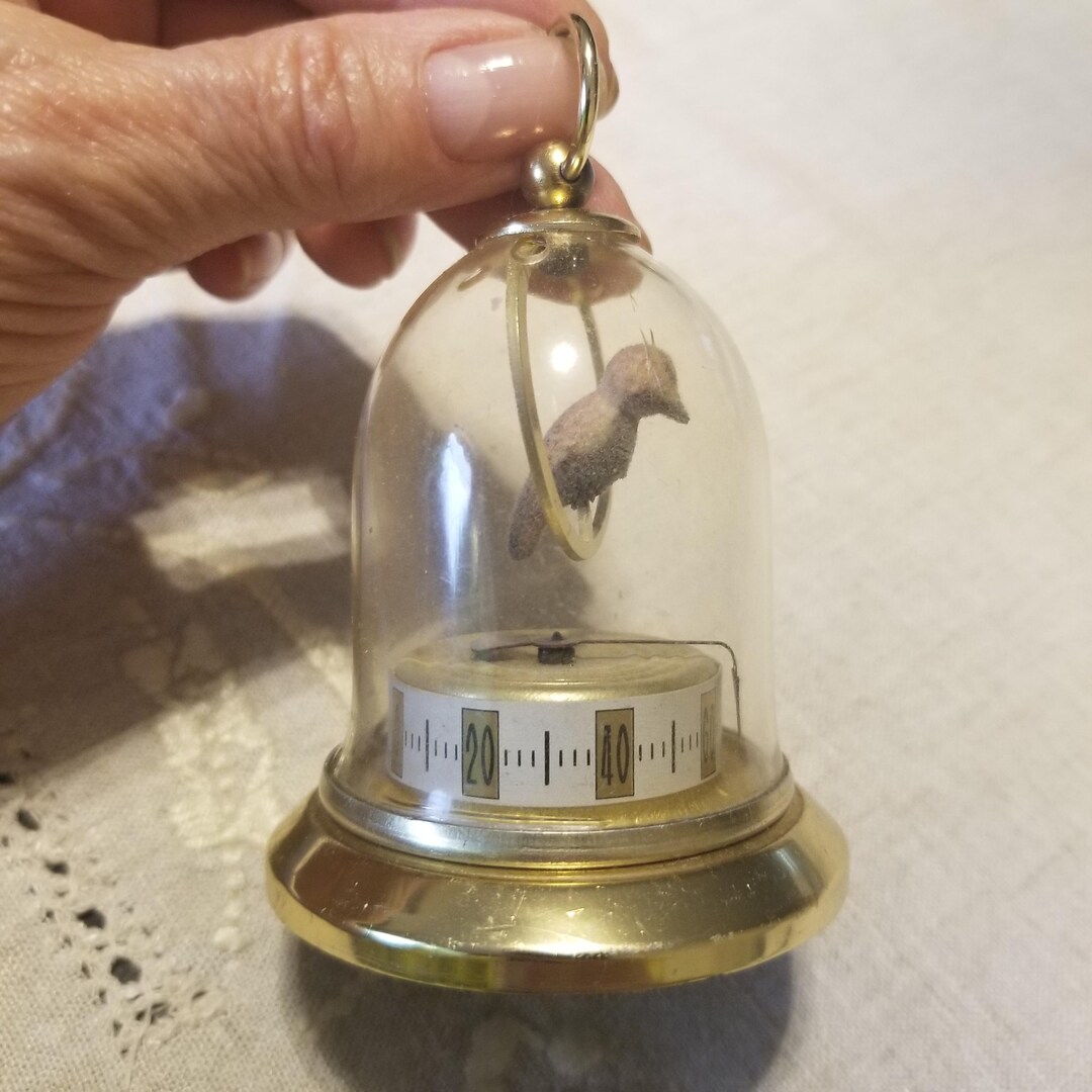 Vintage 1930s Felt Bird in Cage 3.5" Thermometer Weather Station - Etsy