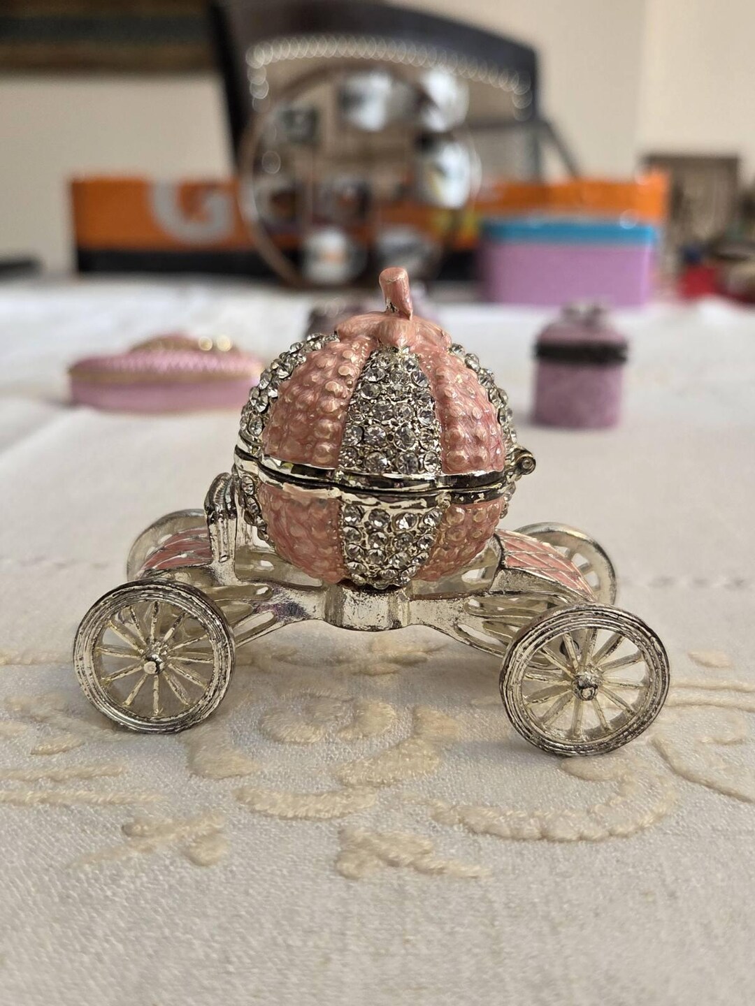 Whimsical Collection of 5 Miniature Trinket Boxes - Pink Carriage ...