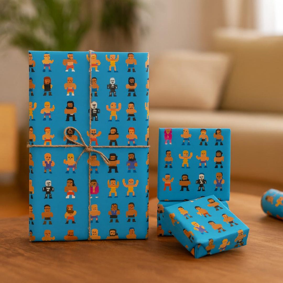 Retro Wrestler Wrapping Paper: 8-bit Pixel Art, Eco-friendly Gift Wrap ...