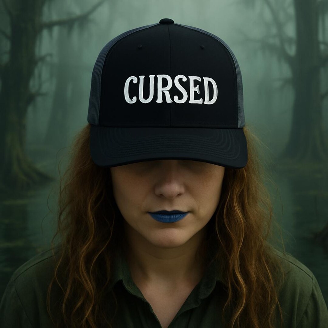 Cursed Trucker Hat: Gothic Horror Embroidered Cap - Etsy