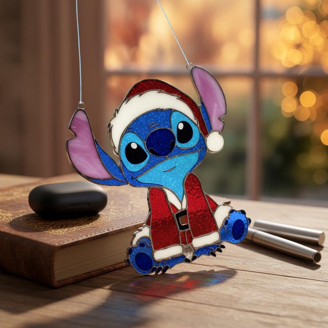 Stitch Christmas Suncatcher, Lilo & Stitch Stained Glass Window Hanging ...