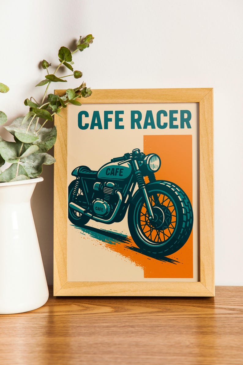 Cafe Racer Motorcycle Poster | Vintage Wall Art | Retro Bike Print ...