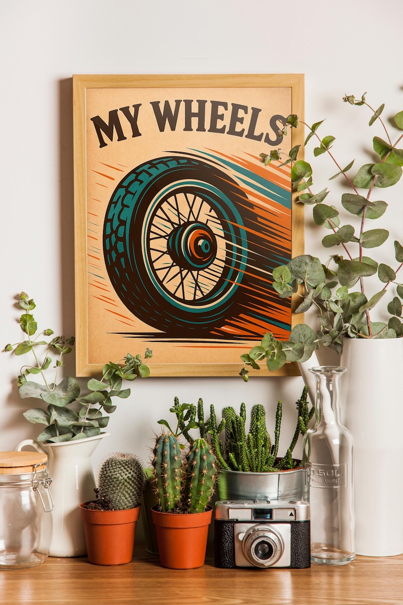 Vintage Motorcycle Wheel Art Poster - Retro Racing Wall Decor | "my ...