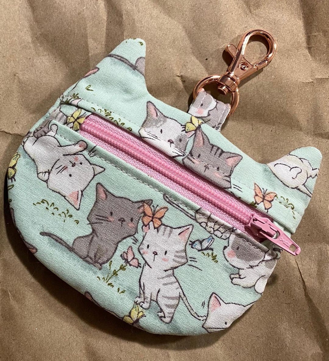 Small Cat Shaped Zipper Pouch Coin Purse - Cats Flowers Butterflies ...
