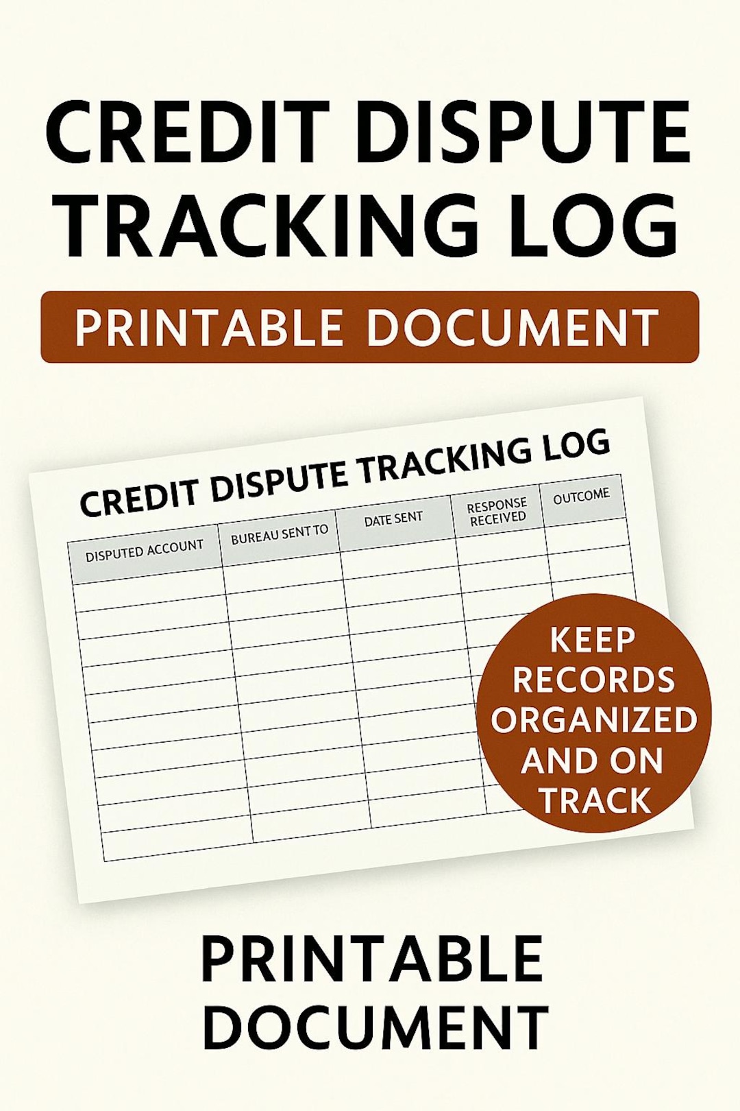 Credit Dispute Tracking Log | Printable Credit Repair Tracker | Dispute ...