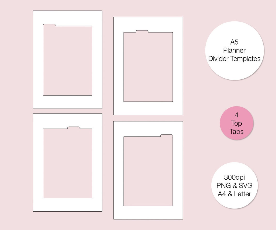 A5 Planner Divider Templates 4 Top Tabs PNG & SVG - Etsy