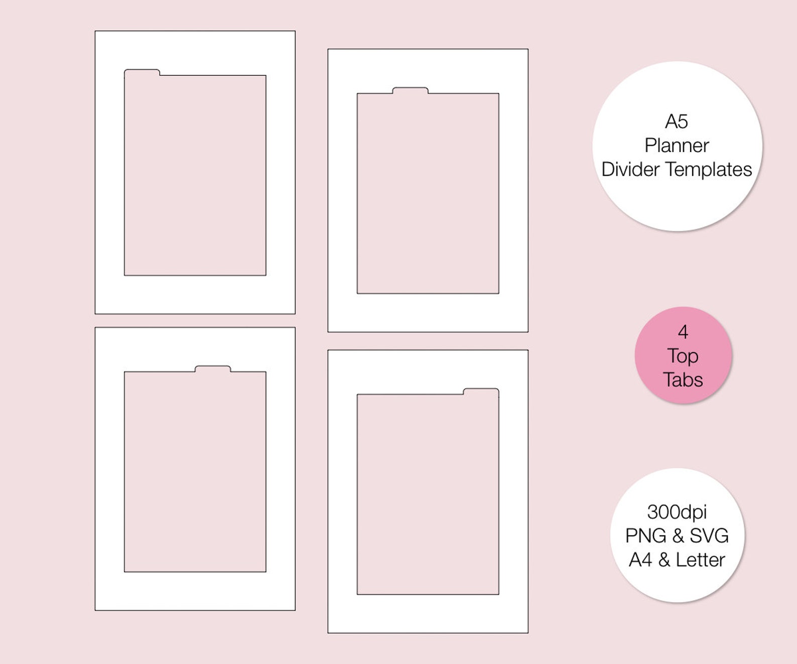 A5 Planner Divider Templates 4 Top Tabs PNG & SVG - Etsy