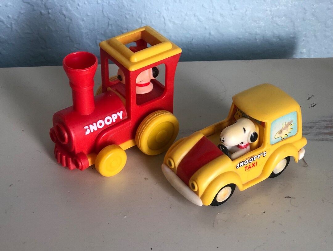 Vintage Aviva Snoopy Train and Taxi - Etsy