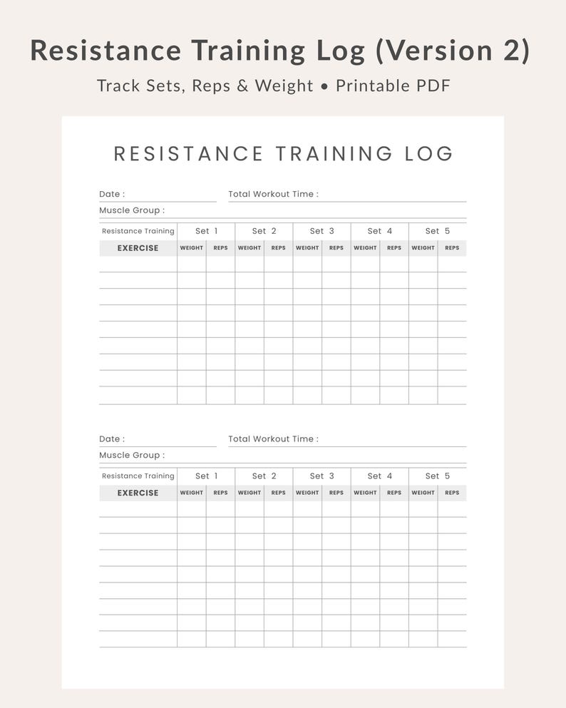 Workout Log Bundle Printable, Track Cardio & Resistance Training, 3 ...