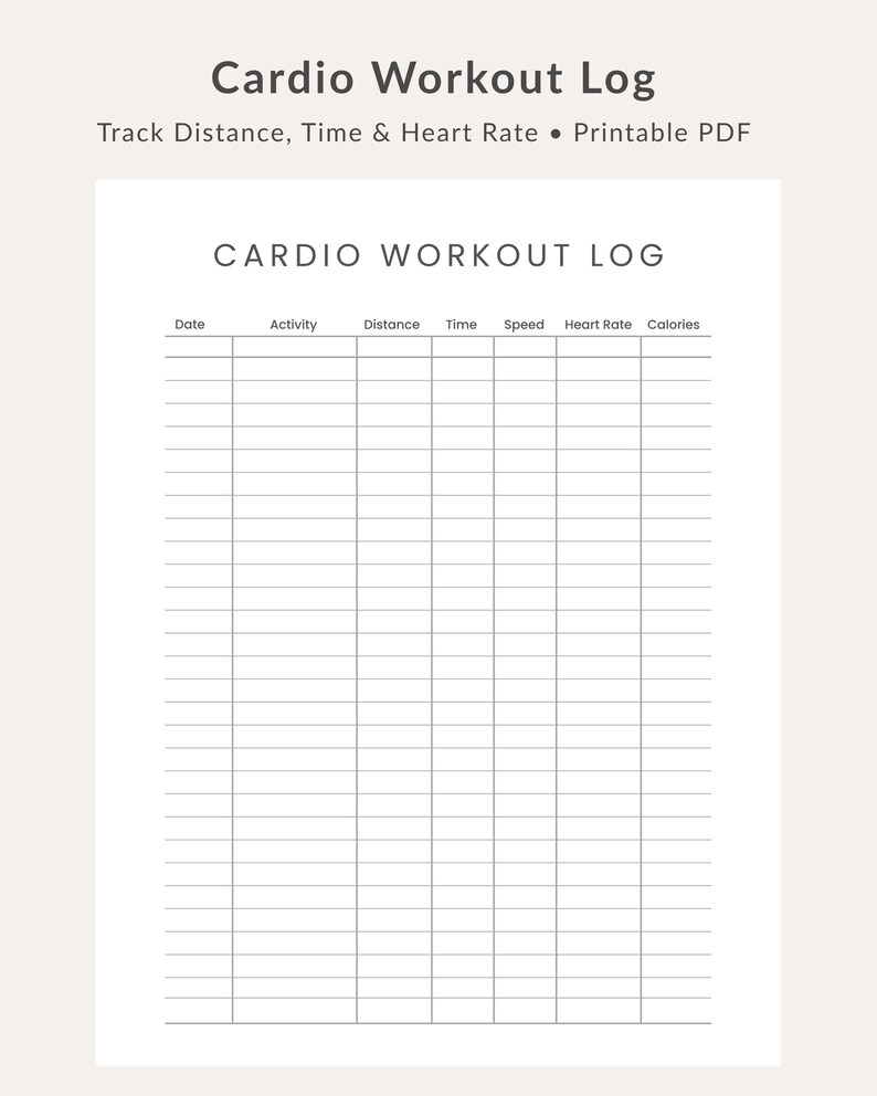 Cardio Workout Log Printable: Fitness Tracker PDF (instant Download ...