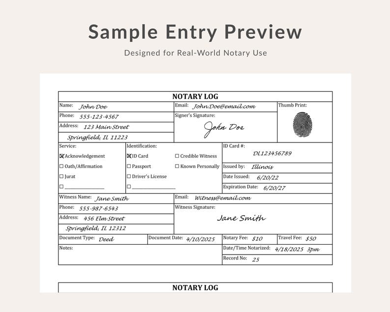 Notary Log Sheet Printable PDF, Notary Journal Template, Letter Size ...