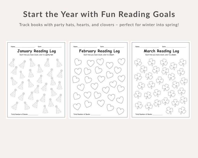 12-month Kids Reading Log Printable, Fun Monthly Book Tracker PDF ...
