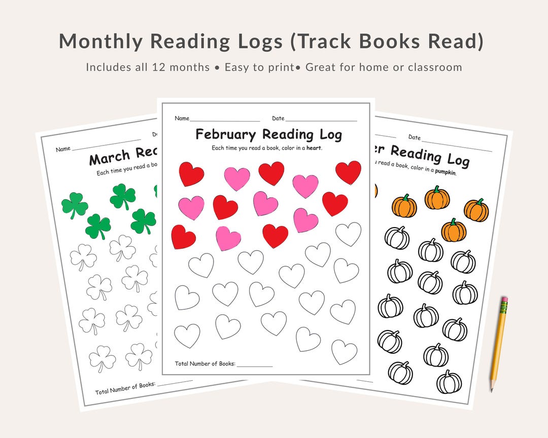 12-month Kids Reading Log Printable, Fun Monthly Book Tracker PDF ...