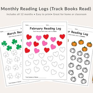 Kids Reading Log Printable: Monthly Book Tracker With Seasonal Icons ...