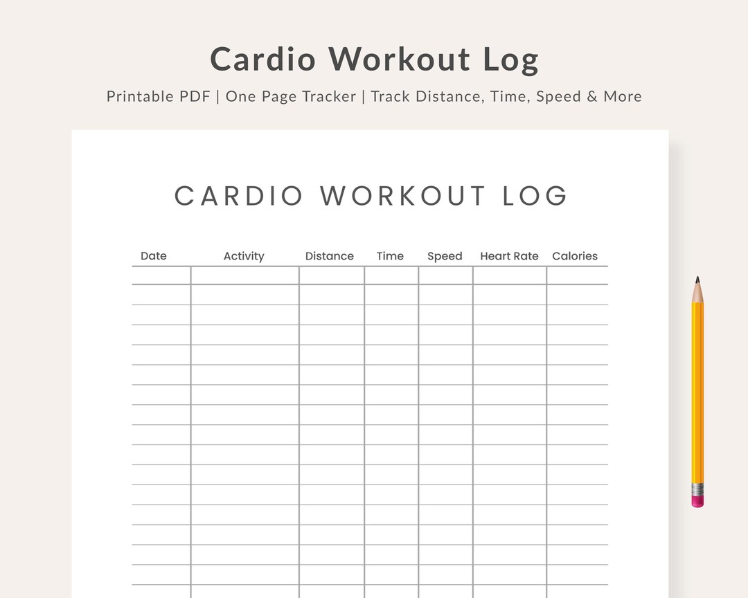 Cardio Workout Log Printable: Fitness Tracker PDF (instant Download ...