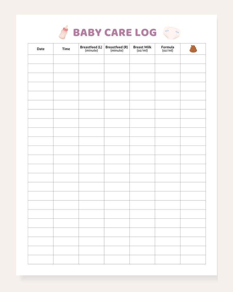 Baby Care Log Printable, Newborn Feeding Tracker, Infant Schedule Chart ...