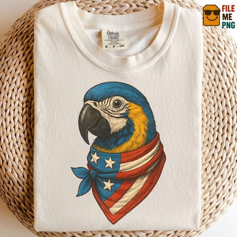 Patriotic Blue and Gold Macaw Parrot Wearing American Flag Bandana ...