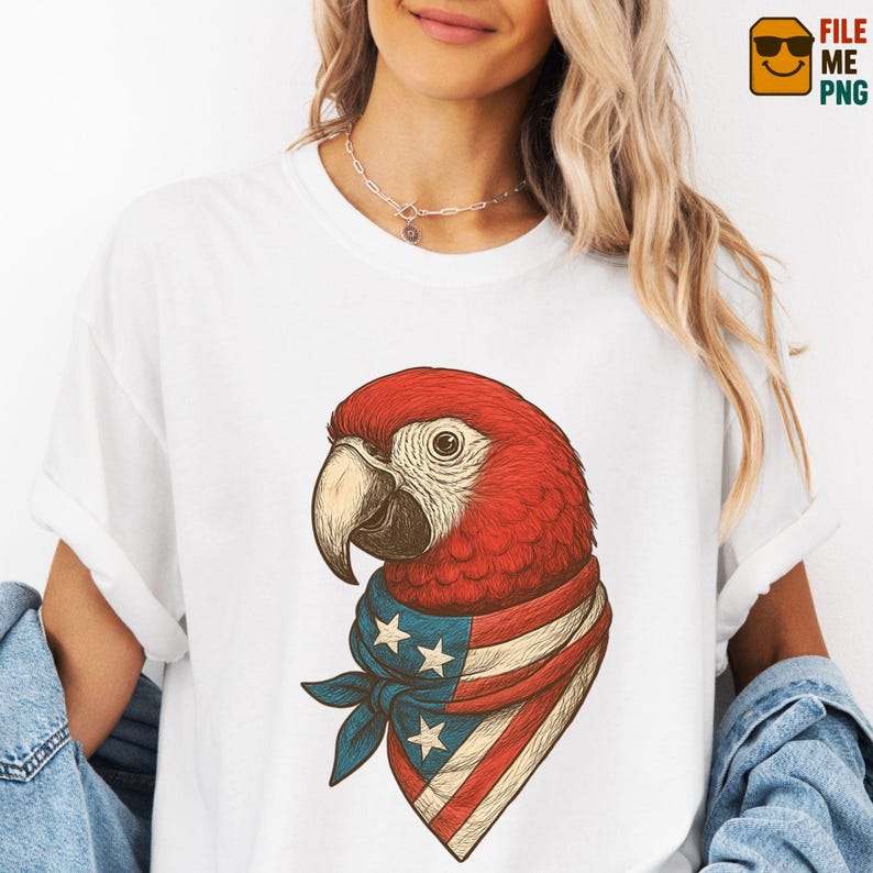 Patriotic Macaw Parrot PNG With USA Flag Bandana,hand Drawn Patriotic ...