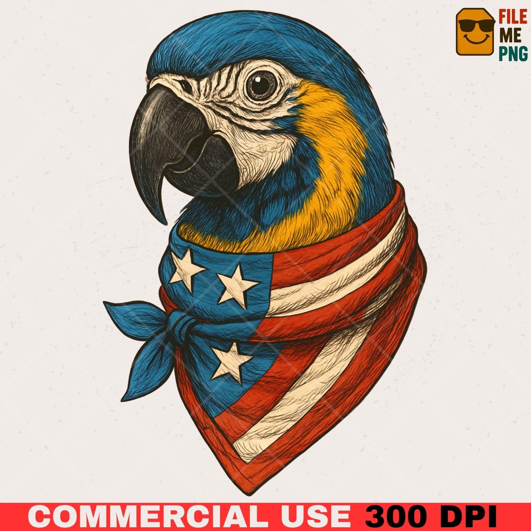 Patriotic Blue and Gold Macaw Parrot Wearing American Flag Bandana ...