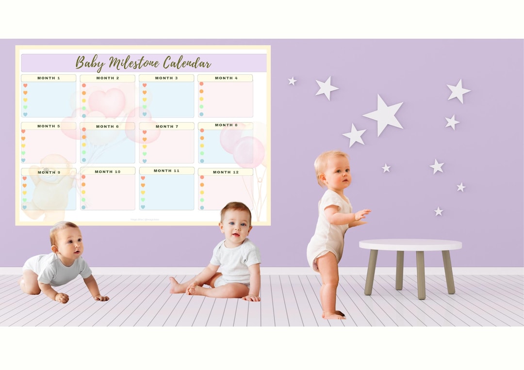 Baby Milestone Calendar Printable | First Year Monthly Tracker Poster ...