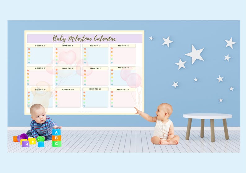 Baby Milestone Calendar Printable | First Year Monthly Tracker Poster ...