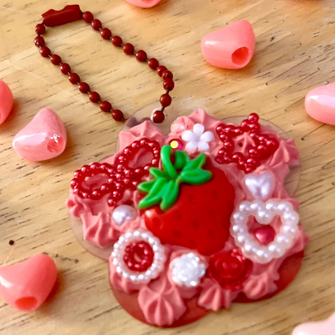 Handmade Decoden/guka/junk Keychain With Kawaii Red Strawberry Charm on ...