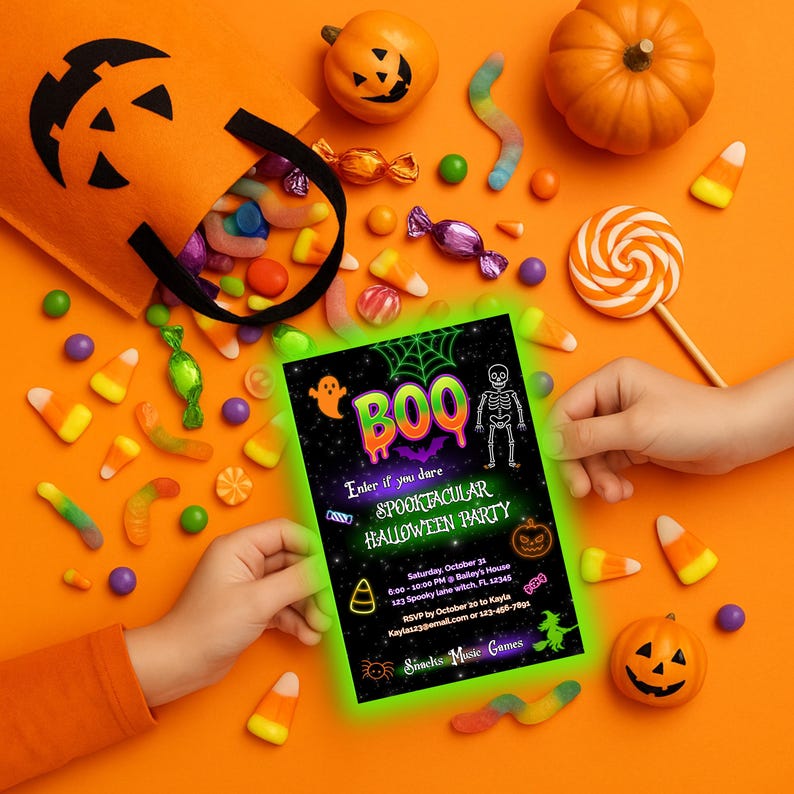 Neon Halloween Party Invitation | Spooktacular Costume Party Flyer ...