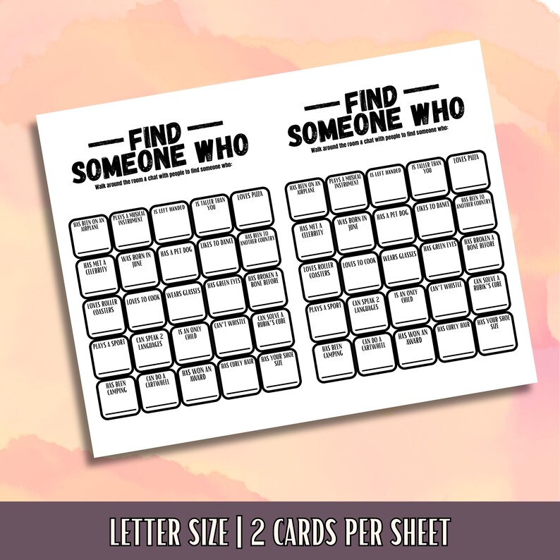 Printable Find Someone Who Bingo. Get to Know You. Two Sizes. Editable ...