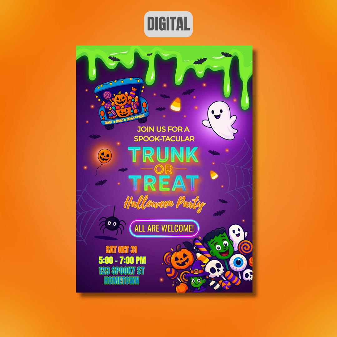 Halloween Trunk or Treat Sign, Trunk or Treat Flyer Template, Printable ...