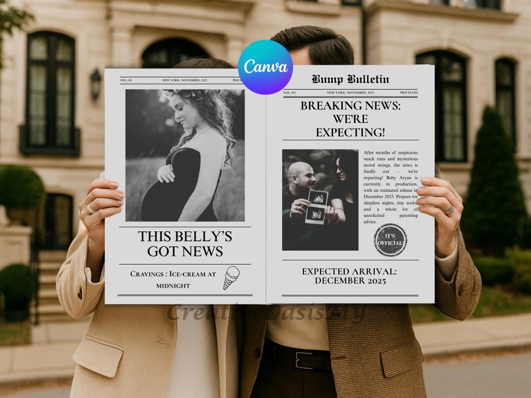 Editable Pregnancy Newspaper Template • Funny Canva Pregnancy Reveal ...