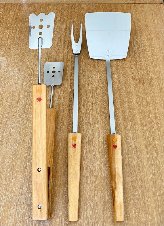 Androck Chrome and Wood BBQ Tools Set - Etsy