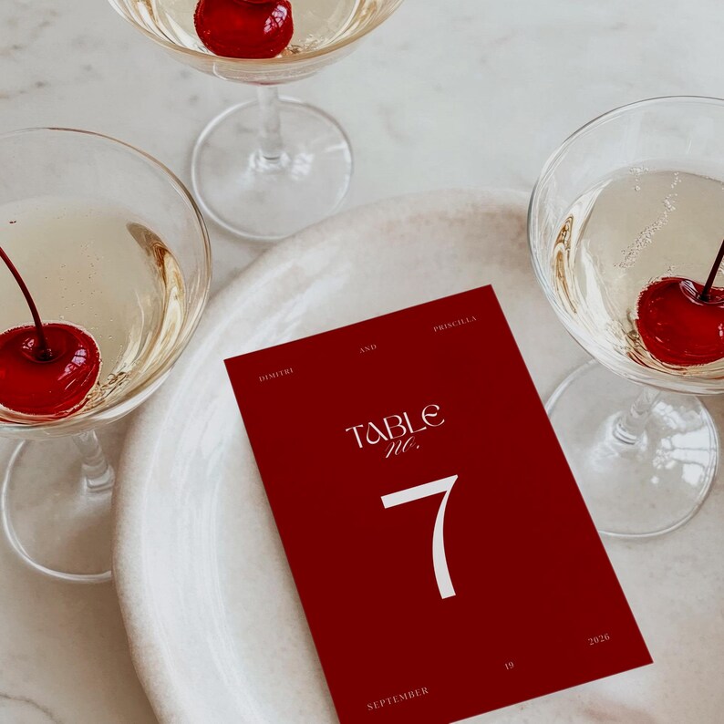 Red and White Wedding Table Number Sign • Canva Template • Modern ...