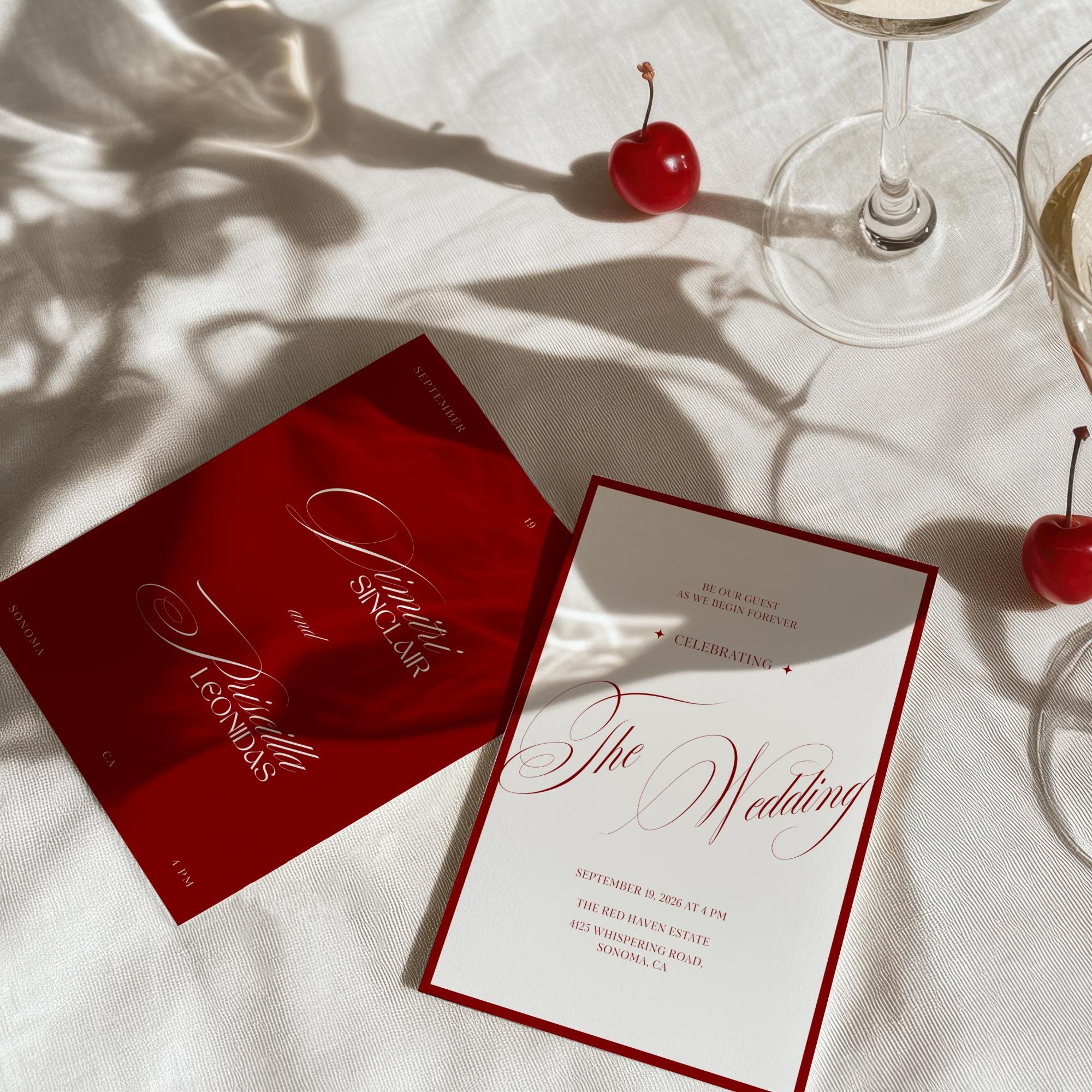 Red and White Wedding Invitation Suite • Canva Template • Modern ...